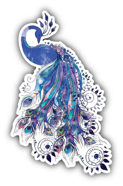 DOPASTICKER Watercolor Peacock Sticker Decal Phone Decal Water Bottle ...