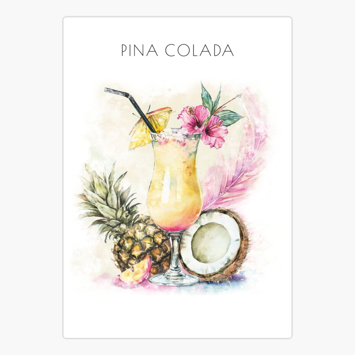 DOPASTICKER Watercolor Pina Colada Cocktail Sticker, Phone Sticker Car ...