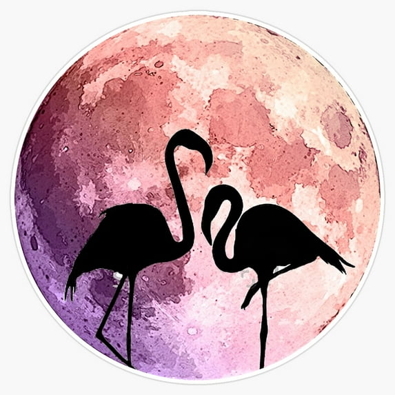 DOPASTICKER Watercolor Pink Moon And Flamingo Sticker, Phone Sticker ...