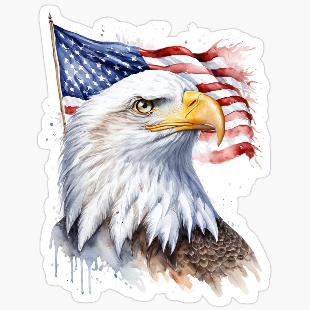 DOPASTICKER Watercolor Stylebald Eagle With American Flag Sticker Phone ...