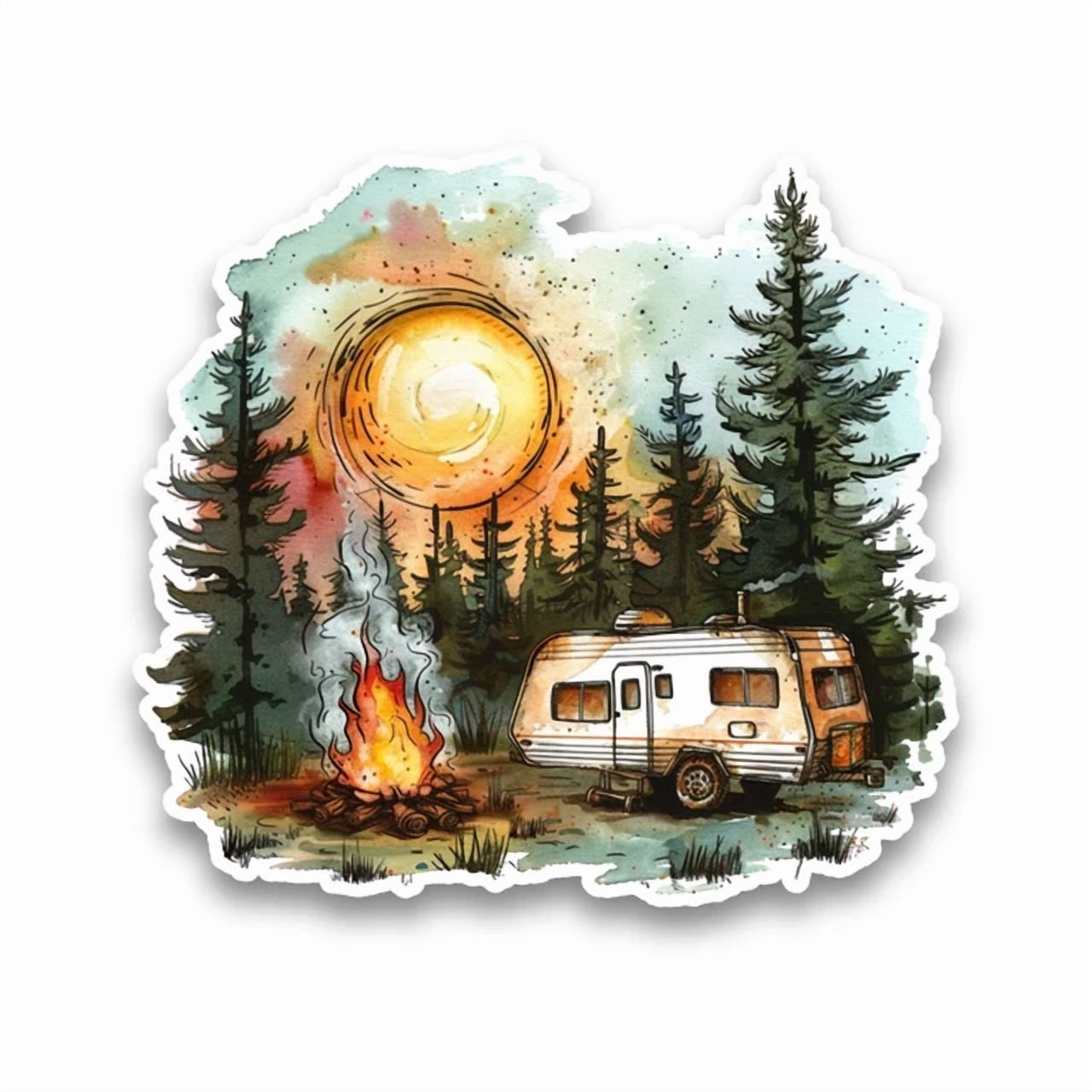 DOPASTICKER Watercolour Caravan Holiday Camp Site Sticker Decal Car ...
