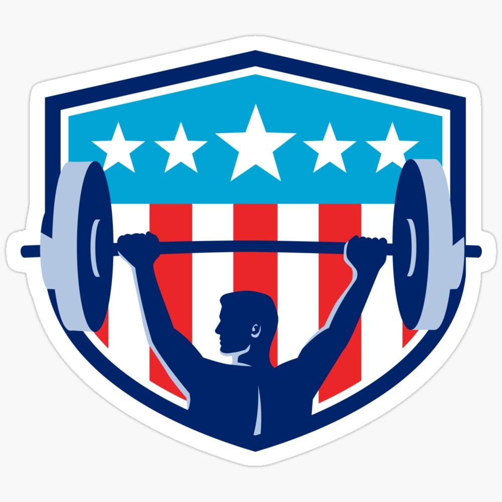 DOPASTICKER Weightlifter Lifting Barbell Rear Flag Shield Retro Sticker ...