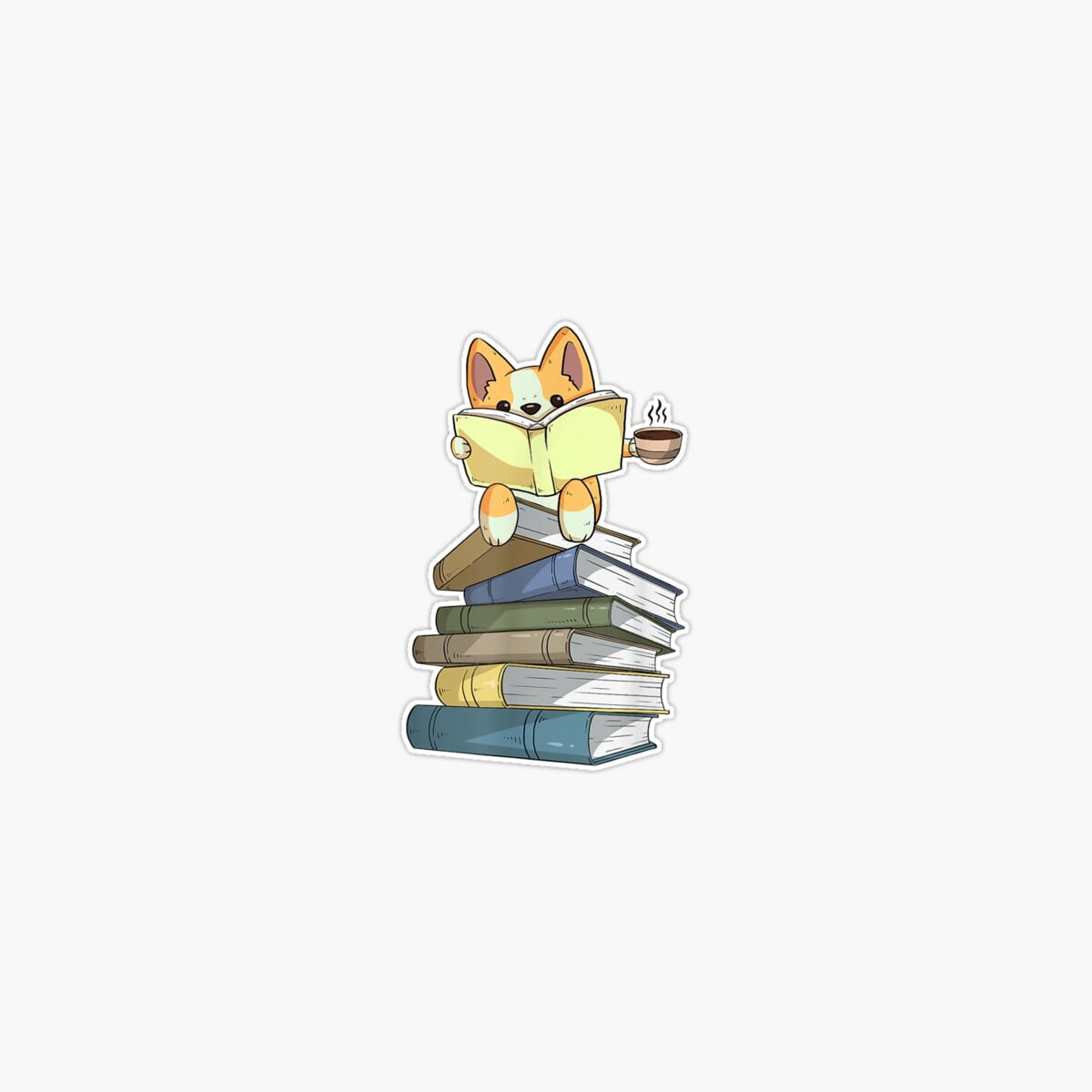 DOPASTICKER Welsh Corgi Books Coffee Dog Reading Lover Gift Sticker ...