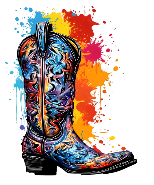 DOPASTICKER Western Boots Sticker Rainbow Paint Splatter Boho Design ...