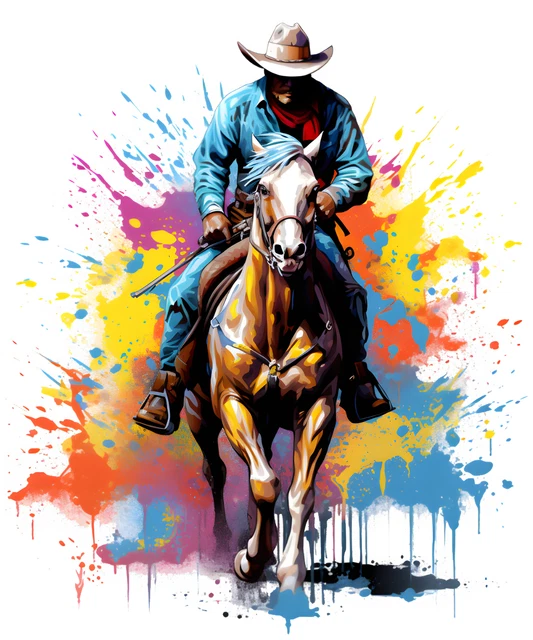 DOPASTICKER Western Cowboy Sticker Rainbow Paint Splatter Drip Boho ...