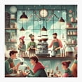 DOPASTICKER Whimsical Coffee Shop Scene Baristas, Chatter, & Cozy Vibes ...
