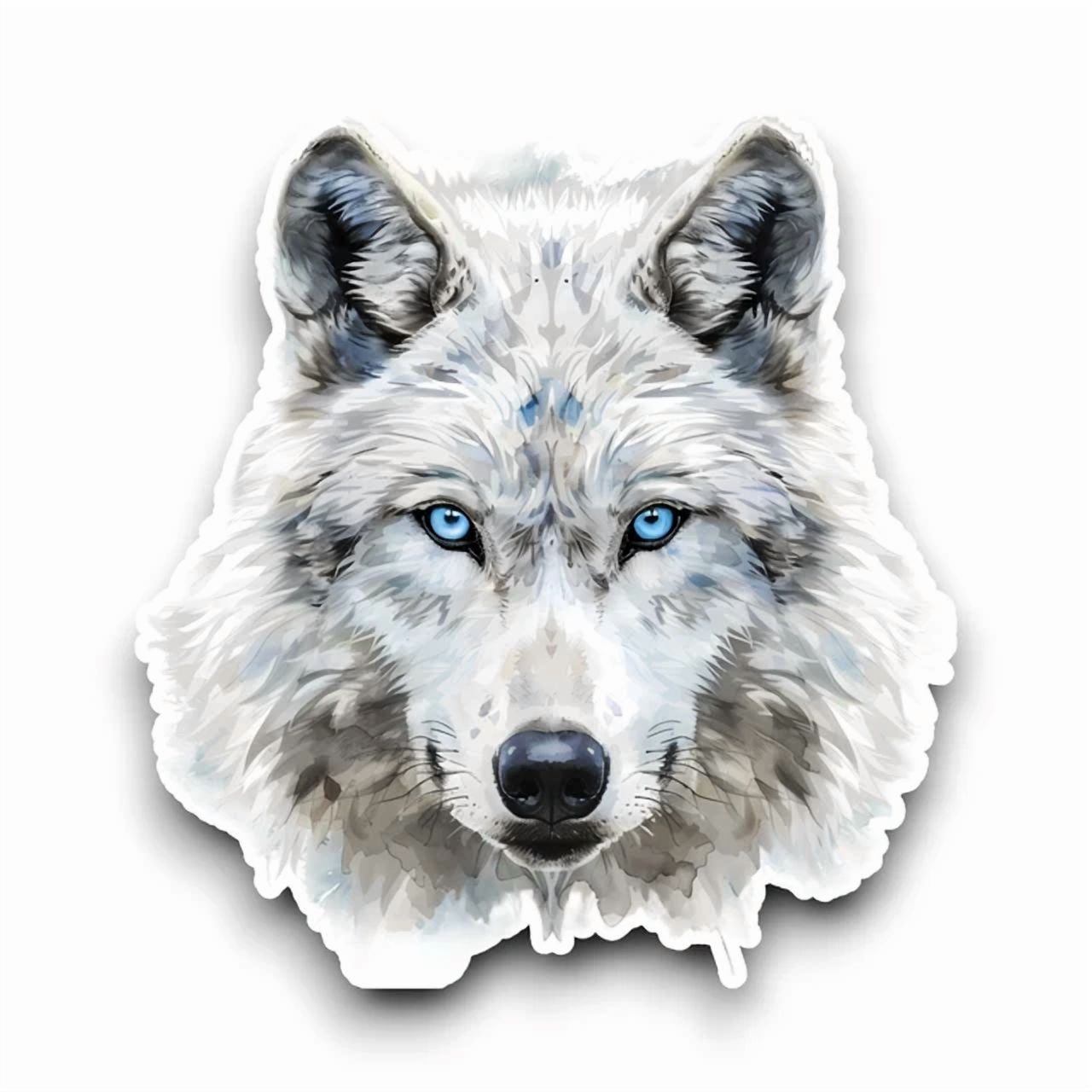 DOPASTICKER White Arctic Wolf Blue Eyes Watercolour Sticker Phone Water ...