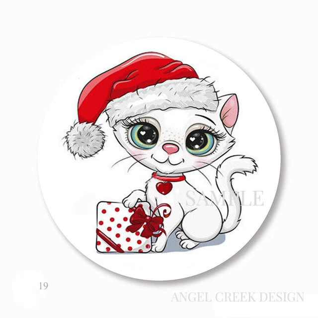DOPASTICKER White Cat In San.Ta Hat Chri.Stm.As Scrapbook Stickers ...