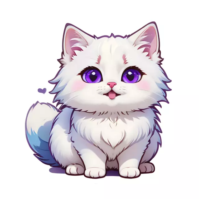 DOPASTICKER White Fluffy Cat Sticker " Cute Fluffy Galaxy Purple Kitty ...