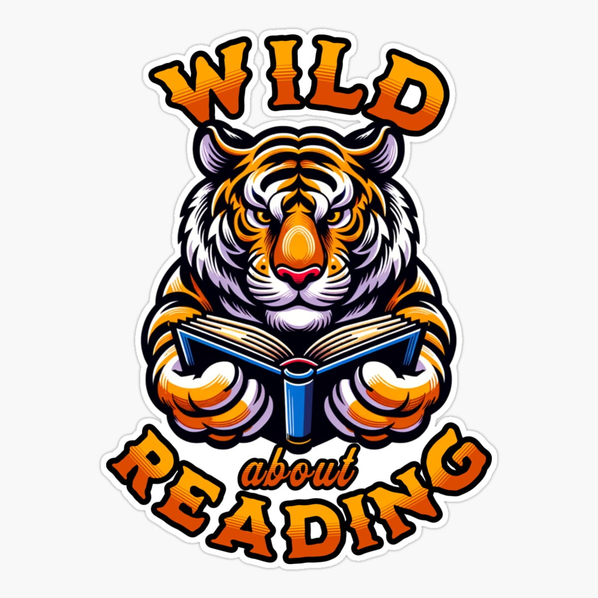 DOPASTICKER Wild About Reading - Tiger With A Book Sticker, Phone ...