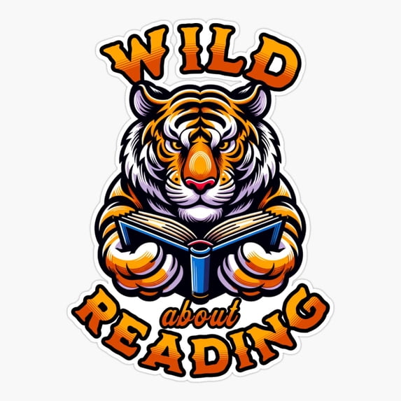DOPASTICKER Wild About Reading - Tiger With A Book Sticker, Phone ...