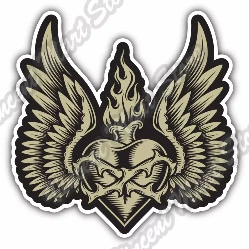 DOPASTICKER Winged Burning Heart Thorn Wing Burn Fire Car Sticker Decal ...