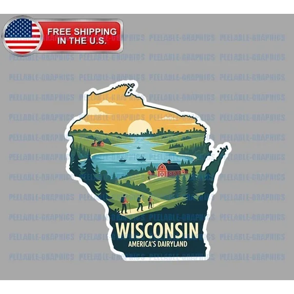 DOPASTICKER Wisconsin State Sticker Souvenir Travel Sticker Phone ...