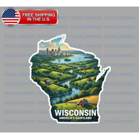 DOPASTICKER Wisconsin State Sticker Souvenir Travel Sticker Phone ...
