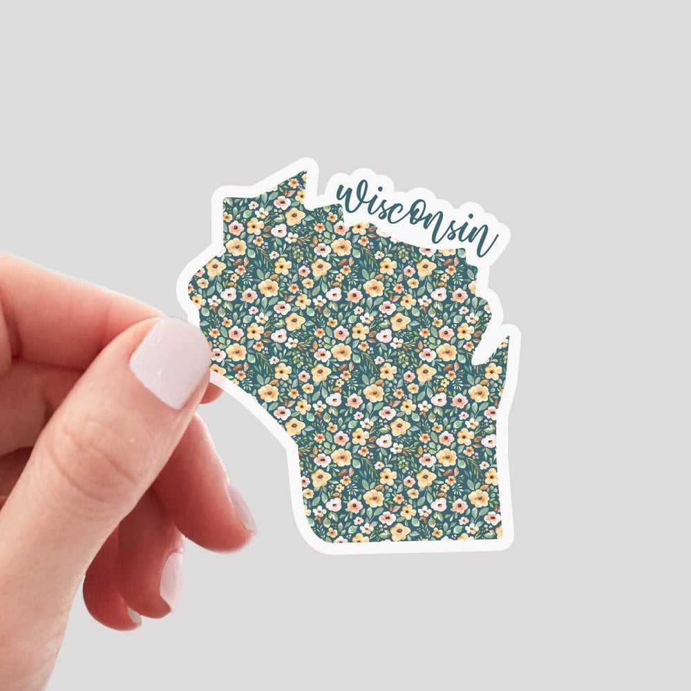 DOPASTICKER Wisconsin Sticker, Wi Sticker, Floral Wisconsin Sticker ...