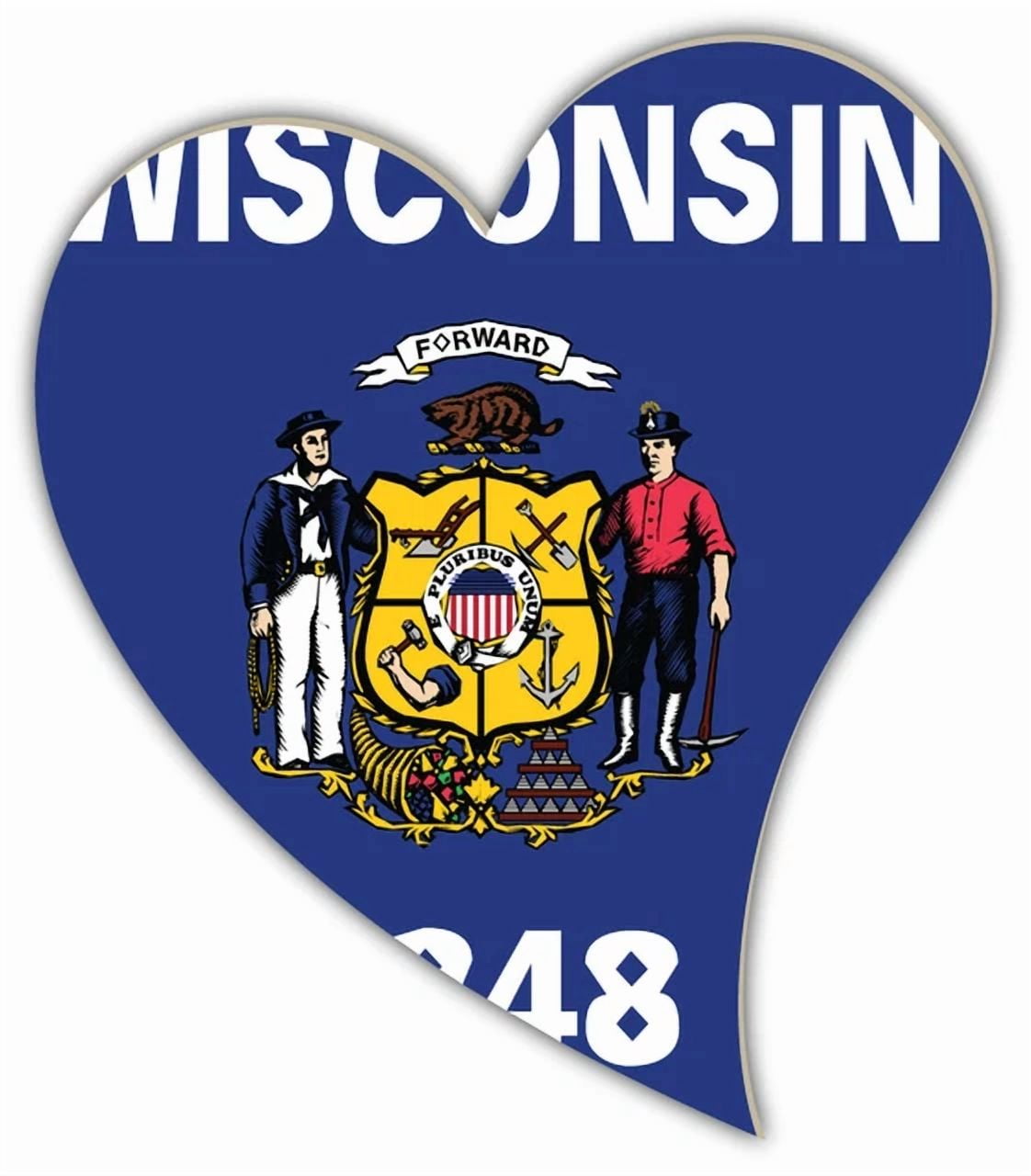 DOPASTICKER Wisconsin Usa State Flag Heart Icon Car Sticker Decal Phone ...