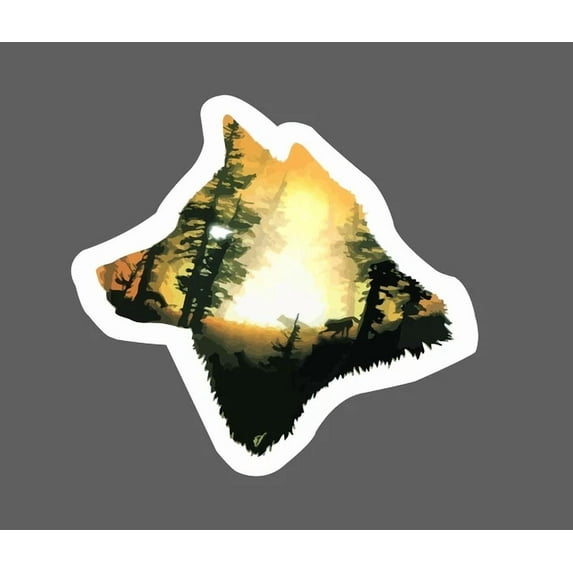 DOPASTICKER Wolf Sticker Wild Forest Scene Animal Nature Wild Sticker ...