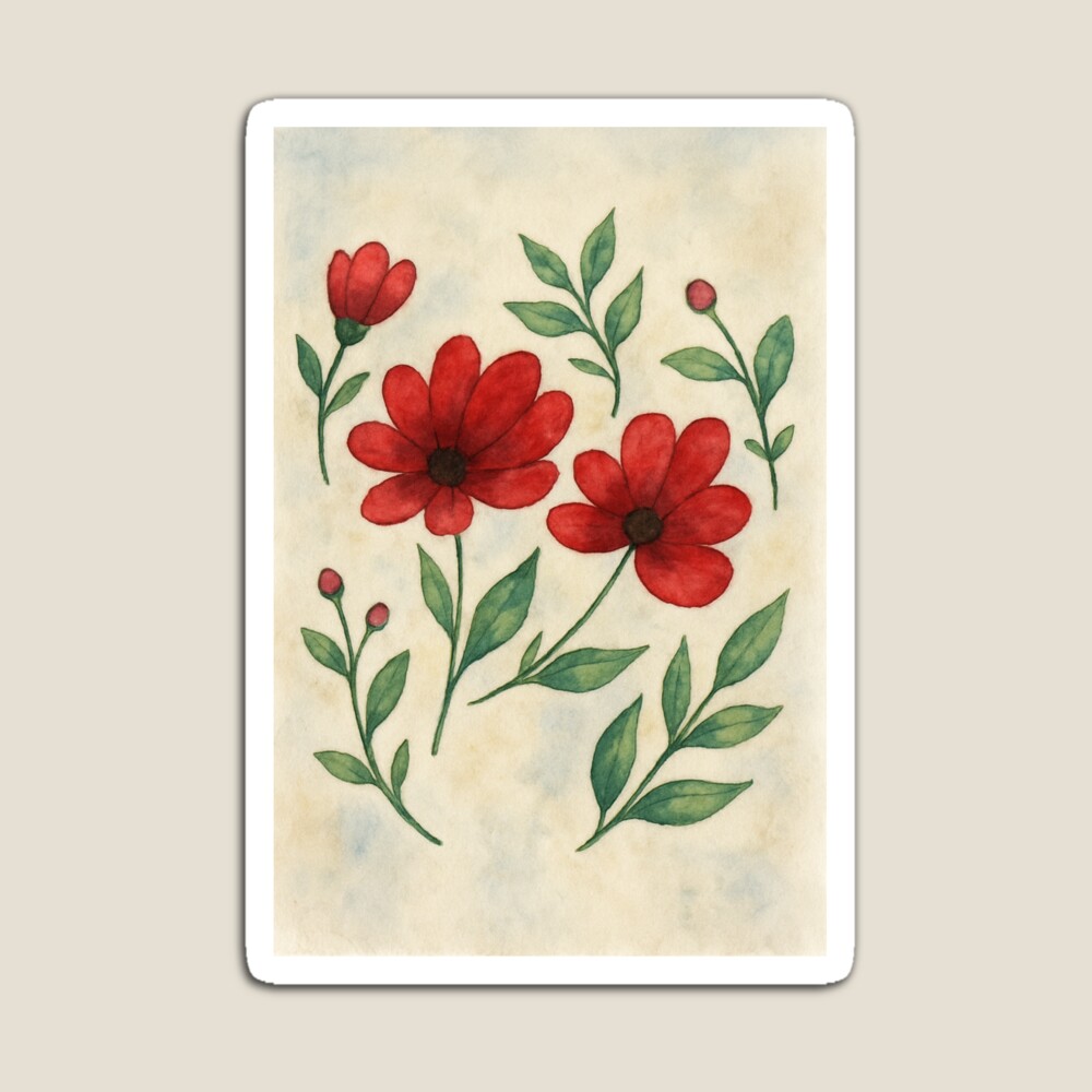 DOPASTICKER Wrcolor Red Flowers Botanical Art - Fine Art Print Sticker ...