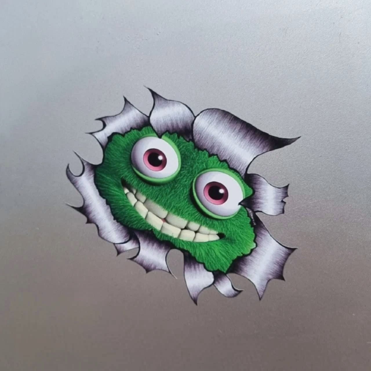 DOPASTICKER Xl Cute Green Monster Ripped Open Metal Sticker For Car ...