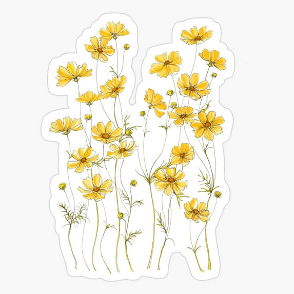 DOPASTICKER Yellow Cosmos Flowers Sticker. Gift You - Decorate Laptops ...
