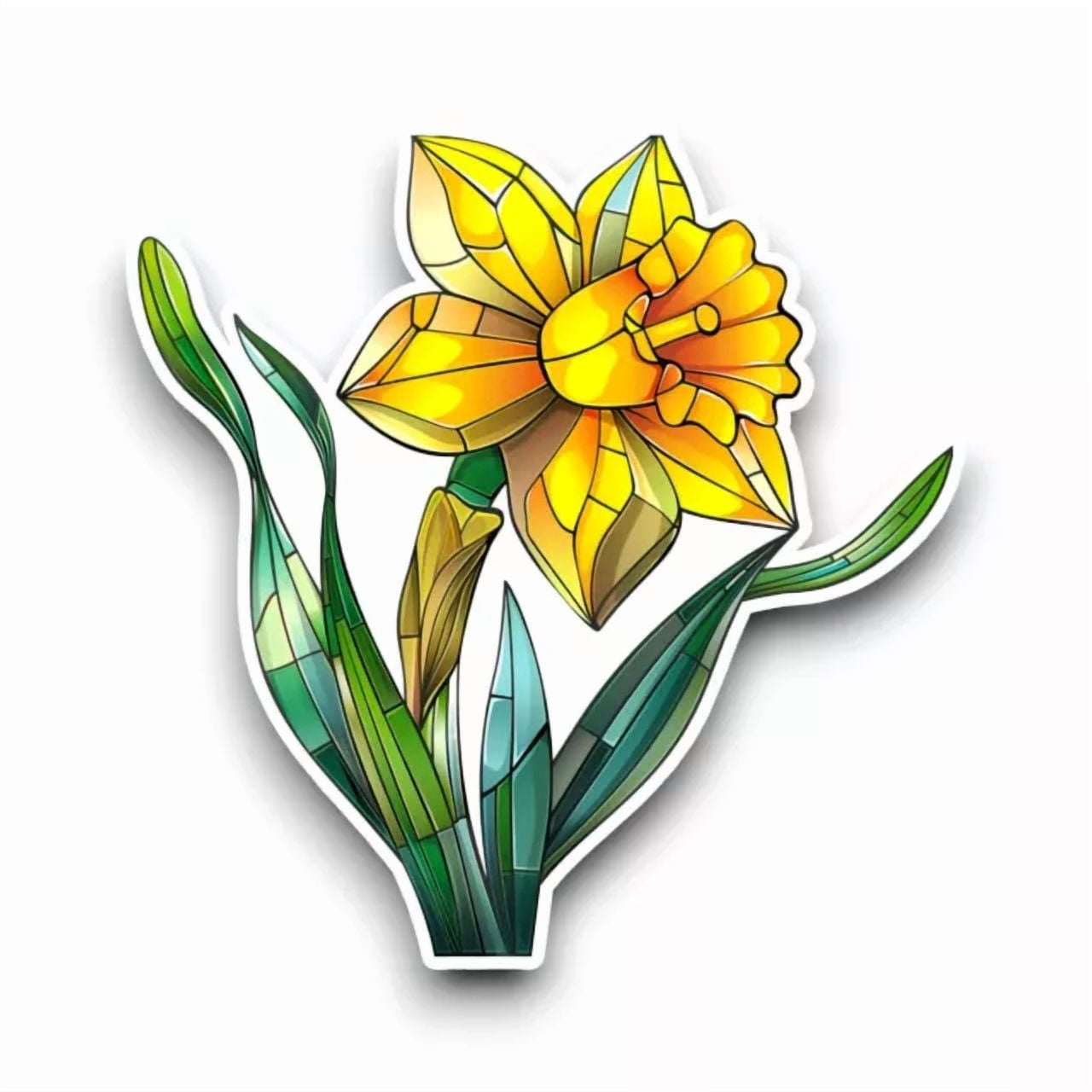 DOPASTICKER Yellow Daffodil Flower Stained Glass Style Mosaic Opaque ...