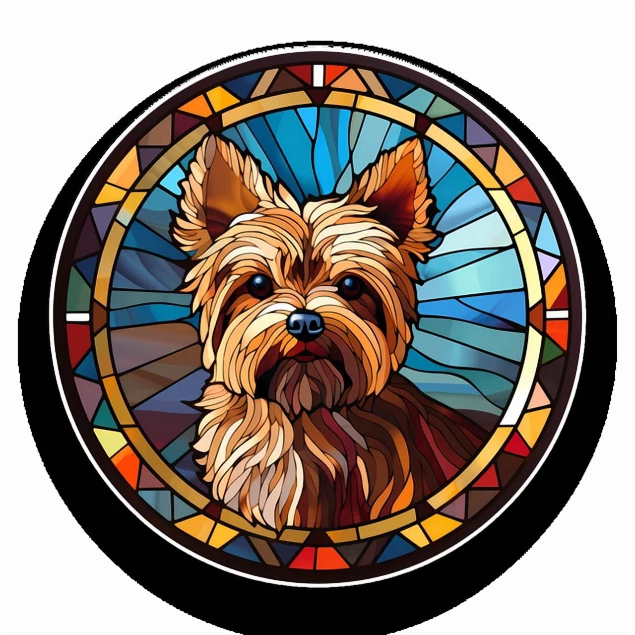 DOPASTICKER Yorkshire Terrier Dog Stained Glass Style Window Opaque ...
