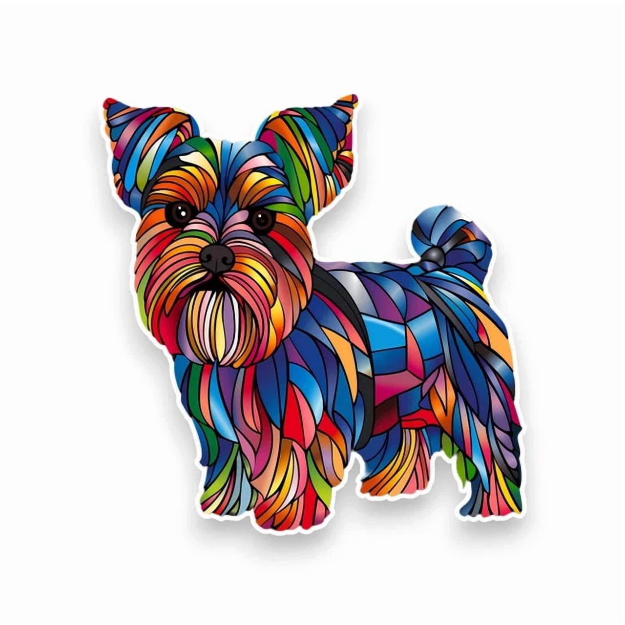 DOPASTICKER Yorkshire Terrier Stained Glass Style Design Opaque Sticker ...