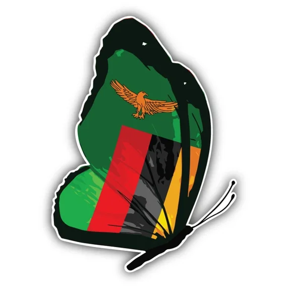 DOPASTICKER Zambia World Flag Butterfly Sticker Decal Phone Decal Water ...