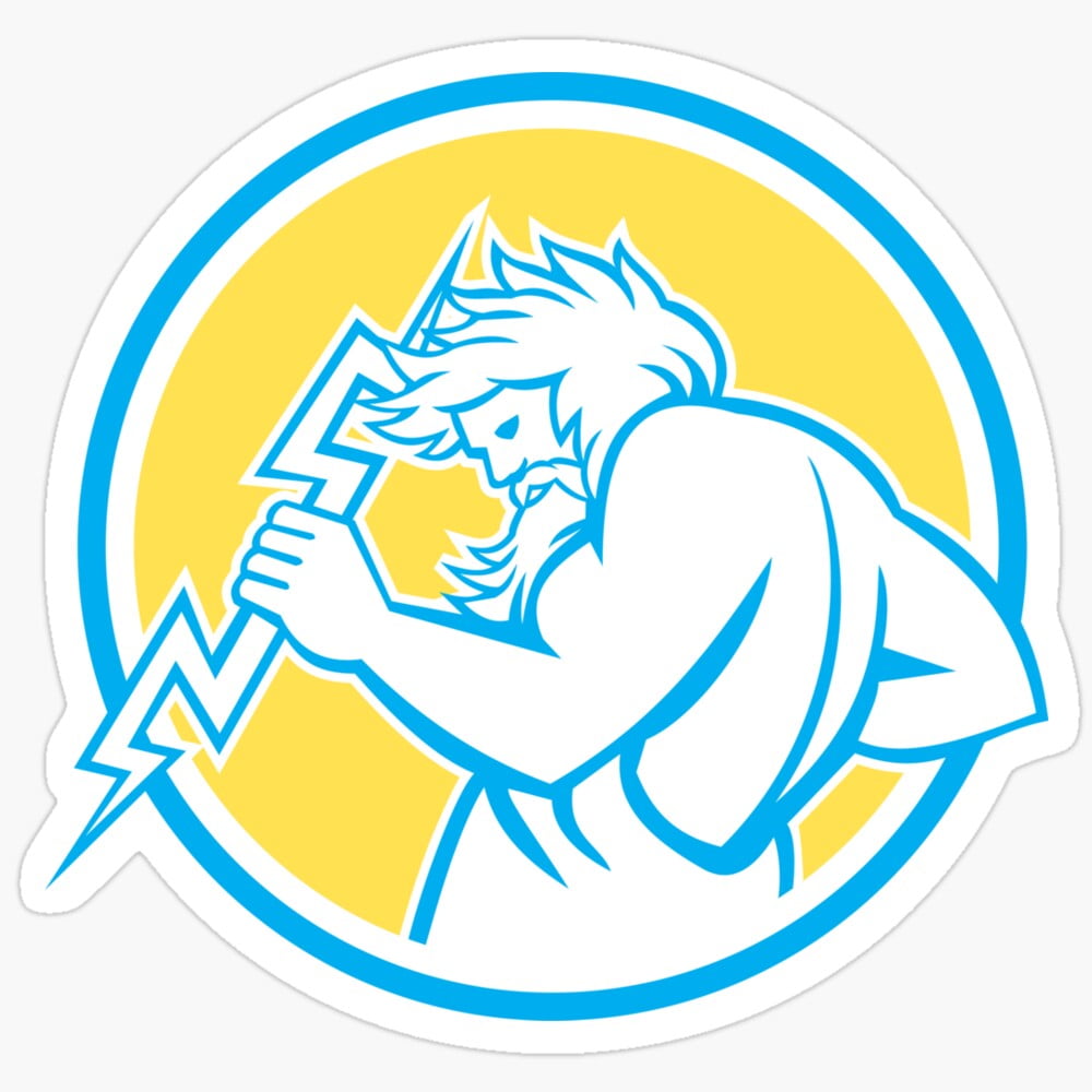 DOPASTICKER Zeus Wielding Thunderbolt Circle Retro Sticker Phone Decal ...