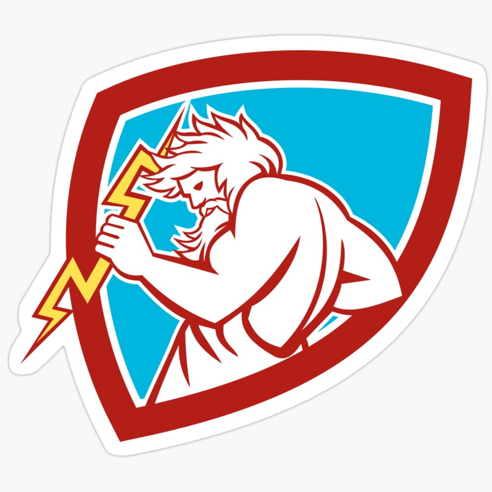 DOPASTICKER Zeus Wielding Thunderbolt Shield Retro Sticker Phone Decal ...