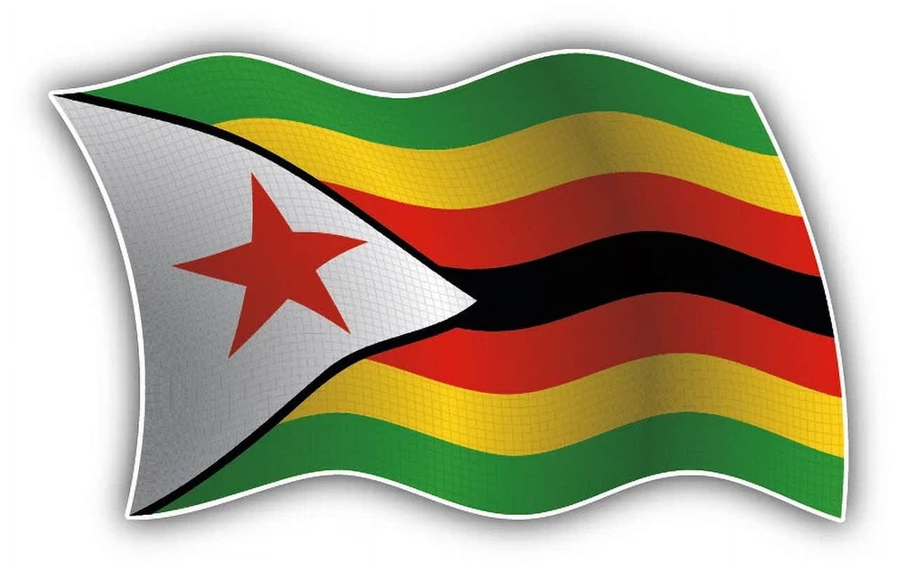 DOPASTICKER Zimbabwe Wavy Flag Sticker Decal Phone Decal Water Bottle ...