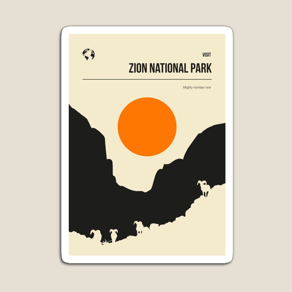 DOPASTICKER Zion National Park Vintage Minimal Retro Travel Poster ...