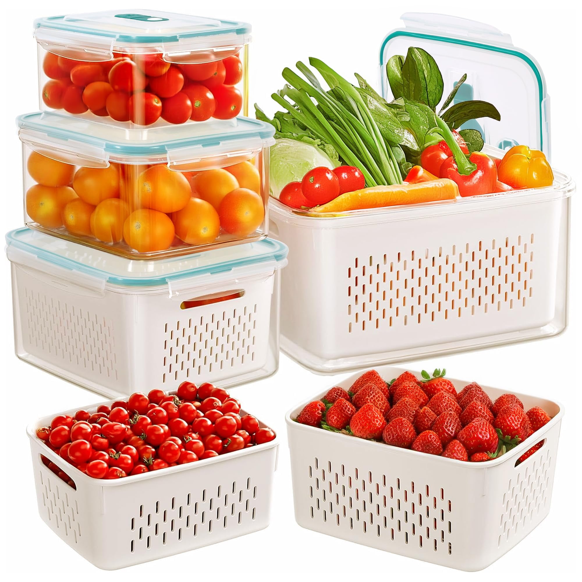 DOPHCOZFFY Airtight Fruit Storage Containers for Fridge with Removable ...