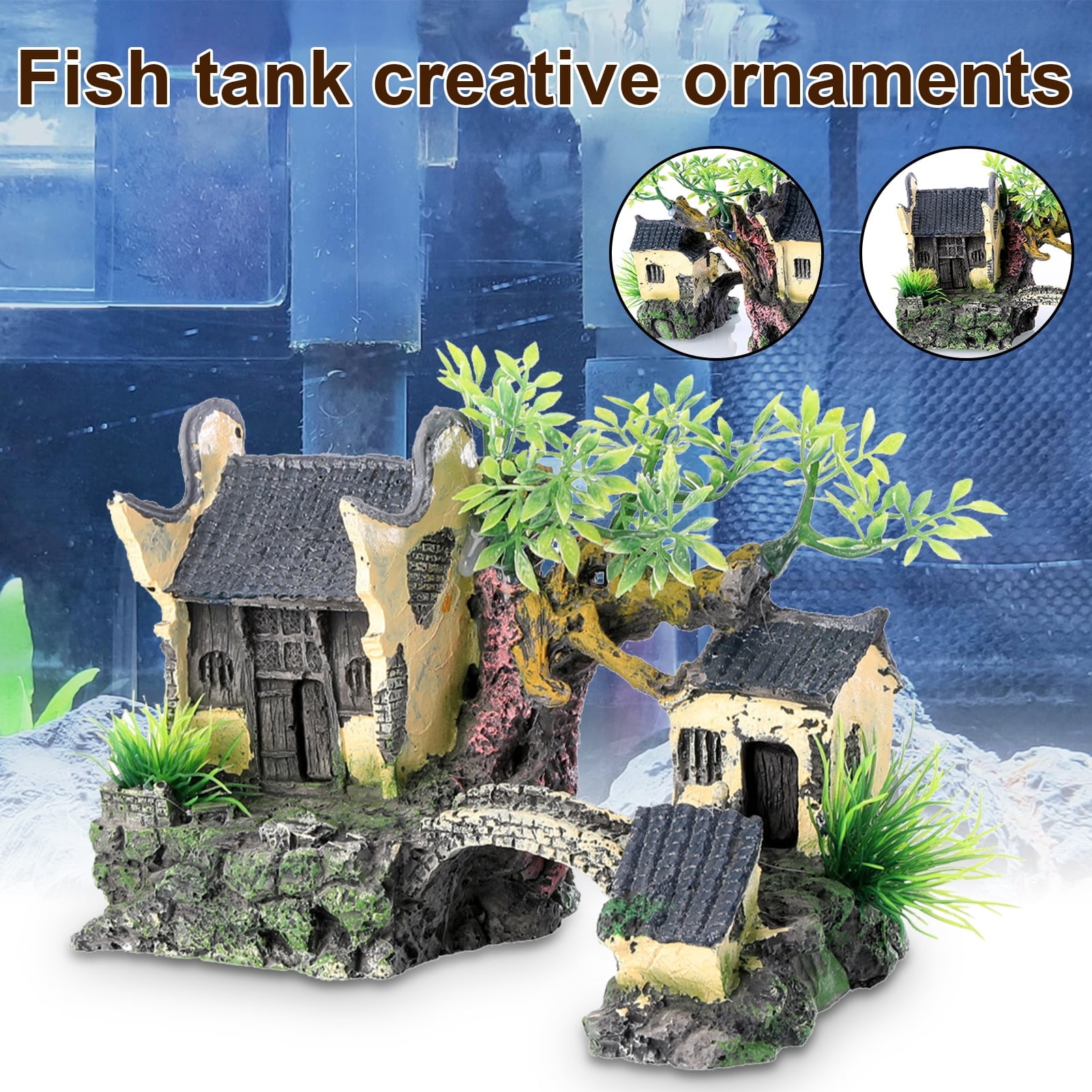 DOPI Artificial Rockery House Decorative Vivid Safe Aquarium Simulation ...