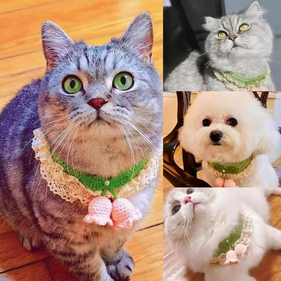 DOPI Cat Collar Flower Design Adjustable Knitting Pet Cat Dog ...