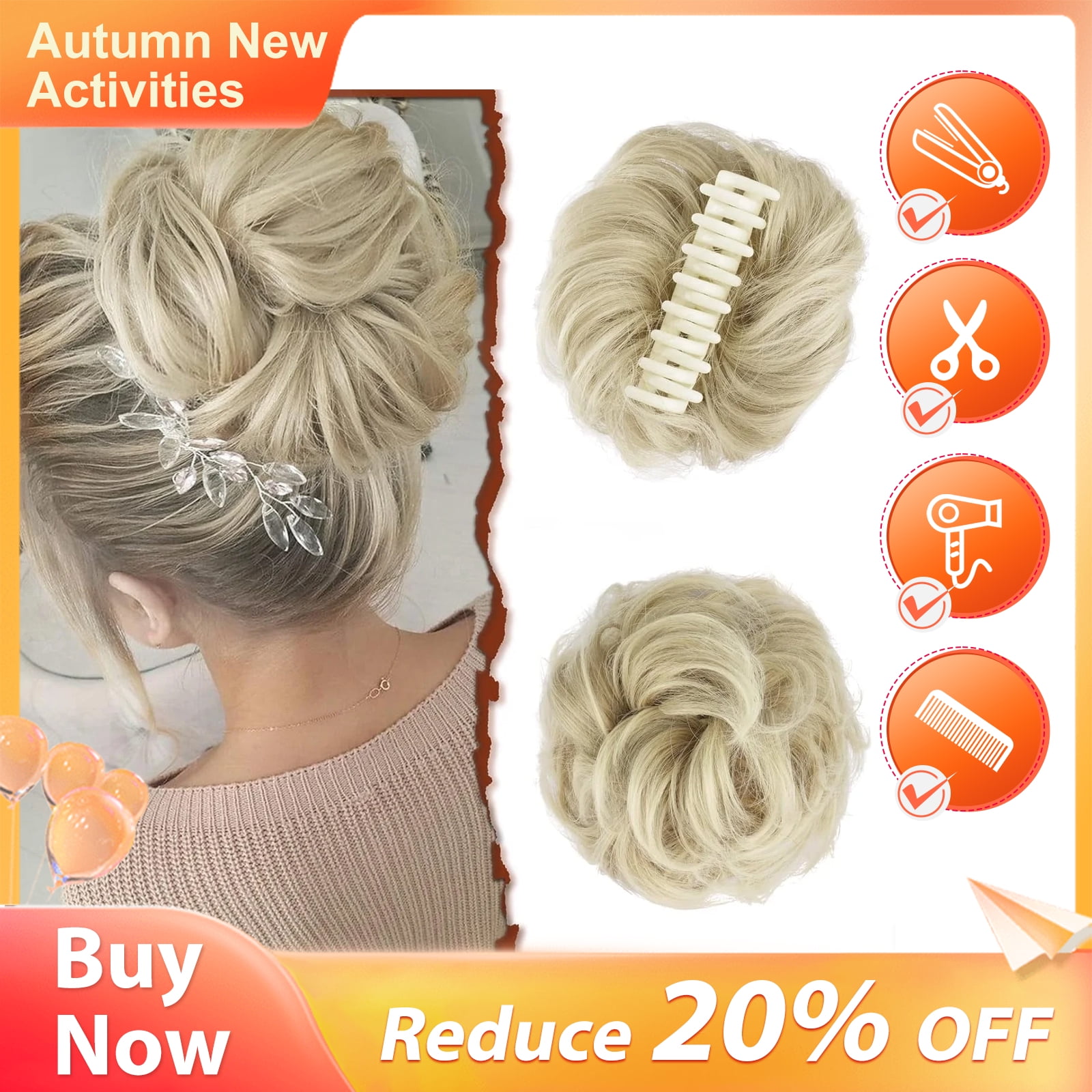 DOPI Claw Clip Messy Bun Hair Piece Wavy Curly Hair Bun Clip in Claw ...
