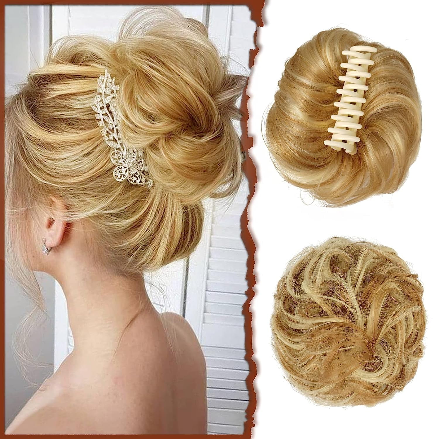 DOPI Claw Clip Messy Bun Hair Piece Wavy Curly Hair Bun Clip in Claw ...
