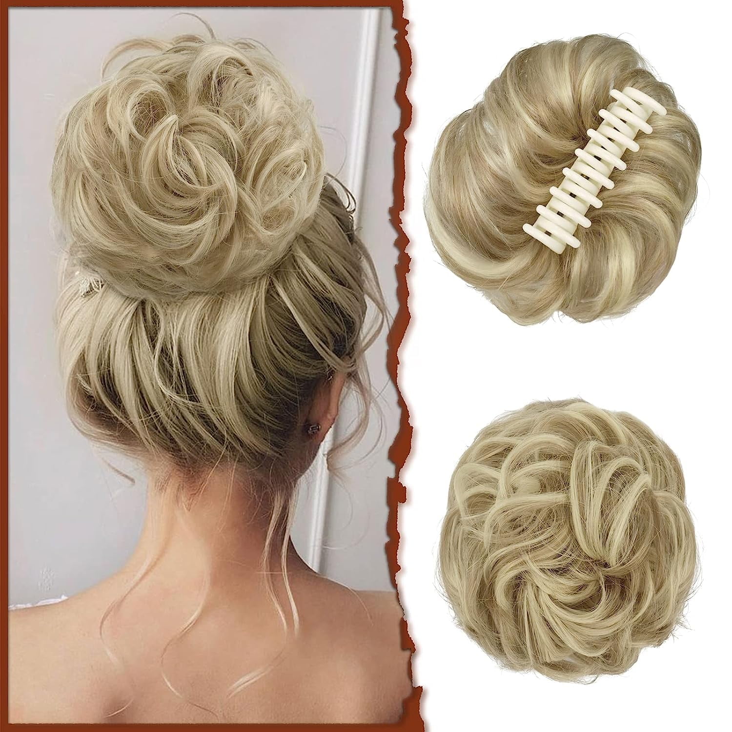 DOPI Claw Clip Messy Bun Hair Piece Wavy Curly Hair Bun Clip in Claw ...