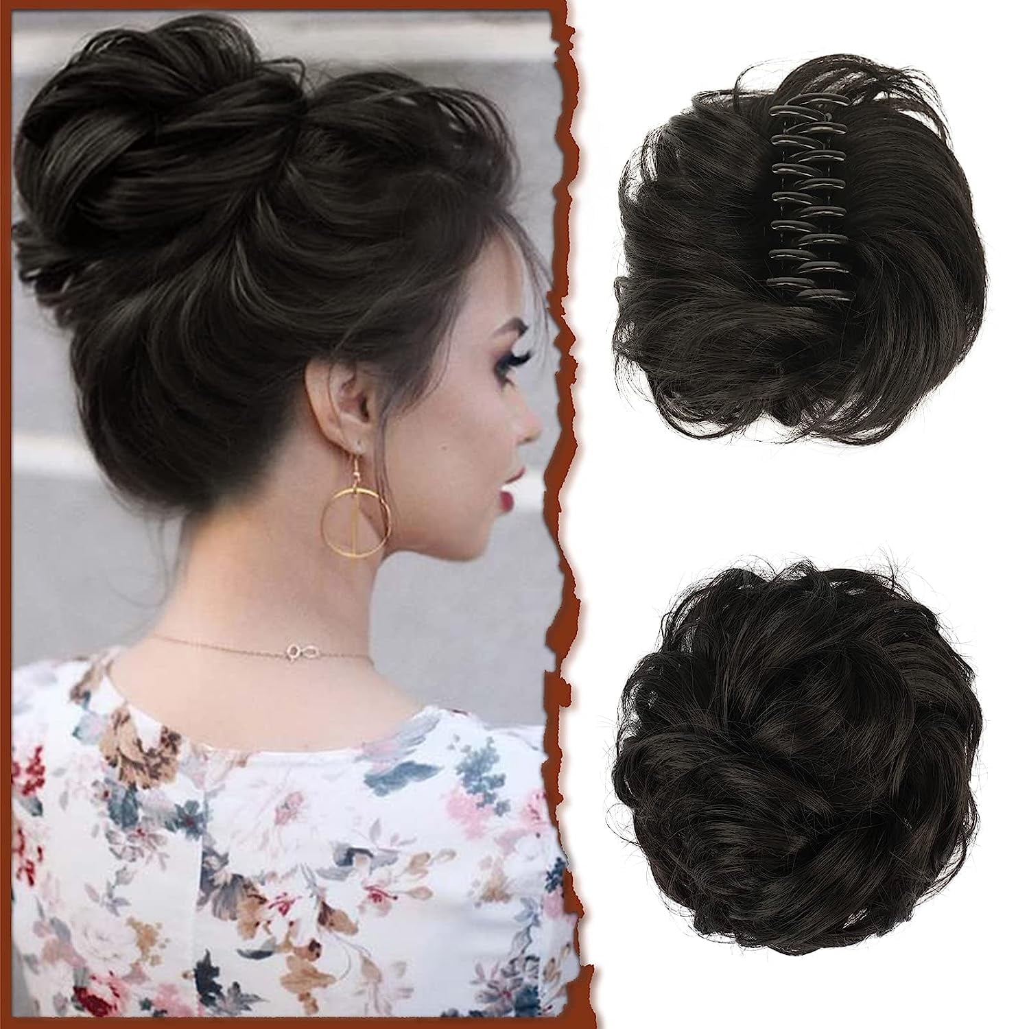 DOPI Claw Clip Messy Bun Hair Piece Wavy Curly Hair Bun Clip in Claw ...