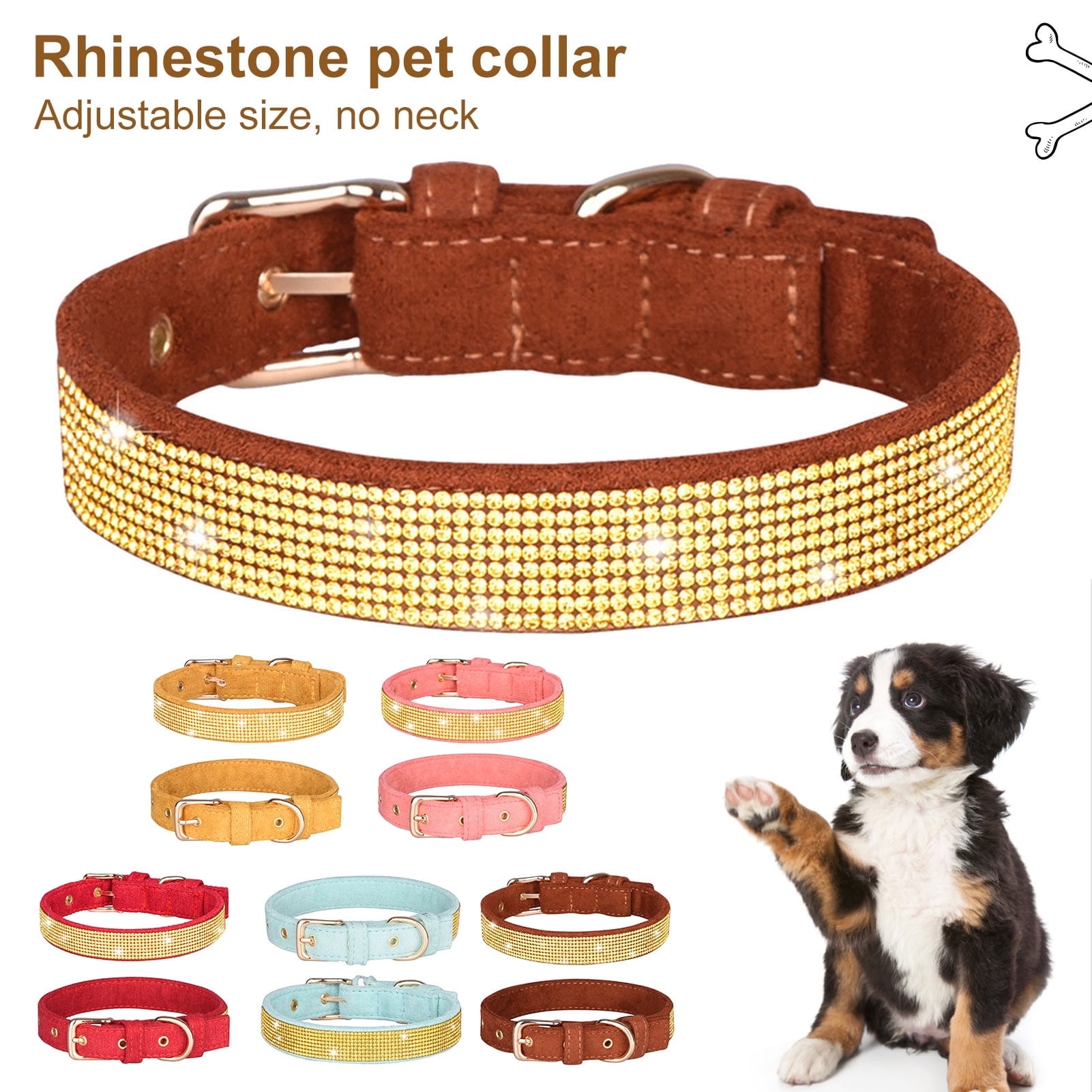 DOPI Dog Collar Inlaid Rhinestone Decor Pet Grooming Adjustable Shiny ...
