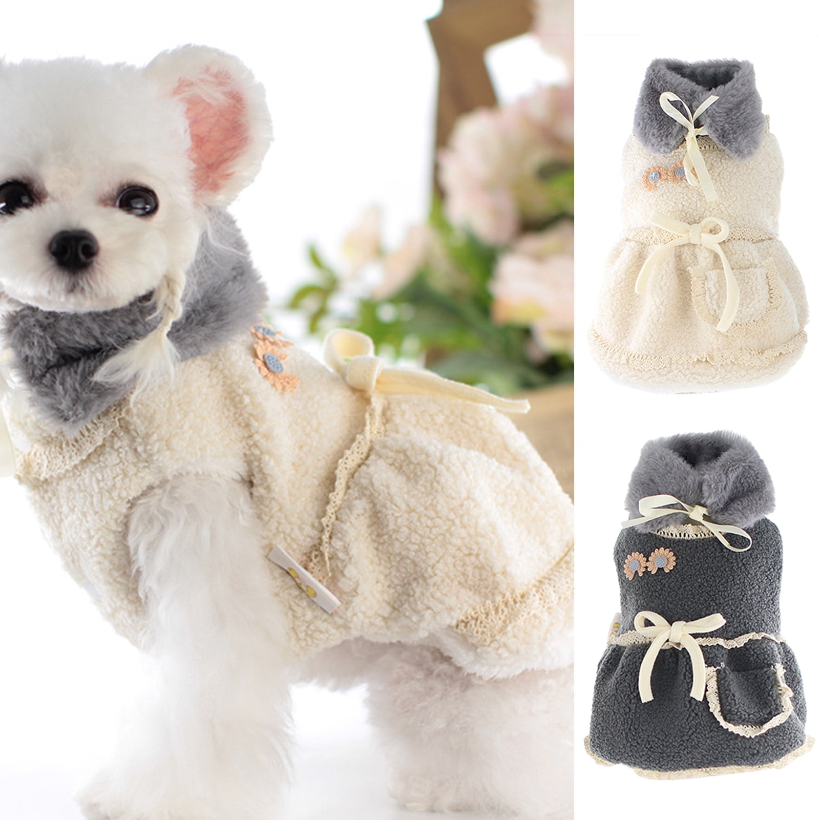 DOPI Dog Dress Flower Print Dress-up Soft Texture Pet Dogs Princess ...