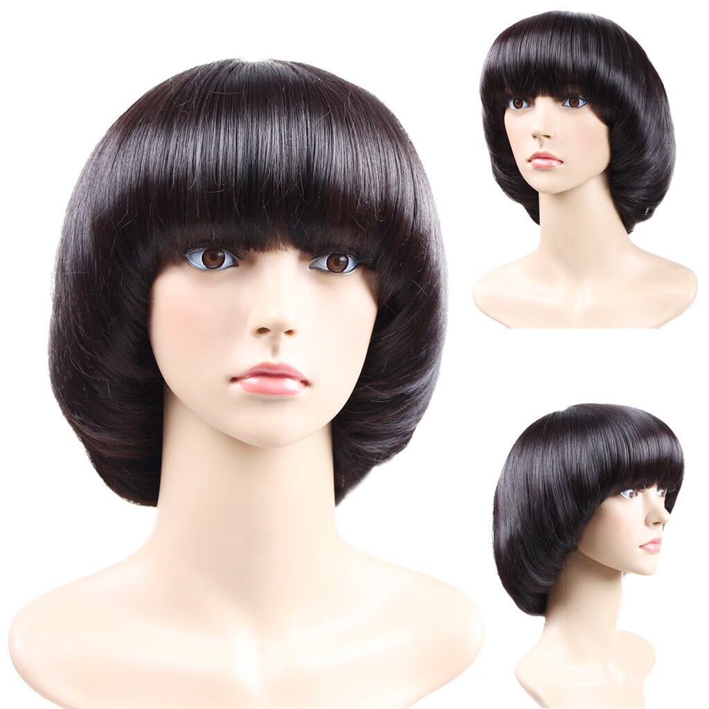DOPI Fashion Synthetic Mushroom Head BOB Brown Black Hair Wig Natural ...