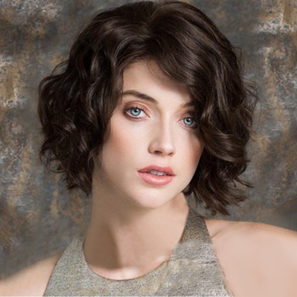 DOPI Fashion Synthetic Short Brown Curly Hair Wig Natural Hair Wigs ...