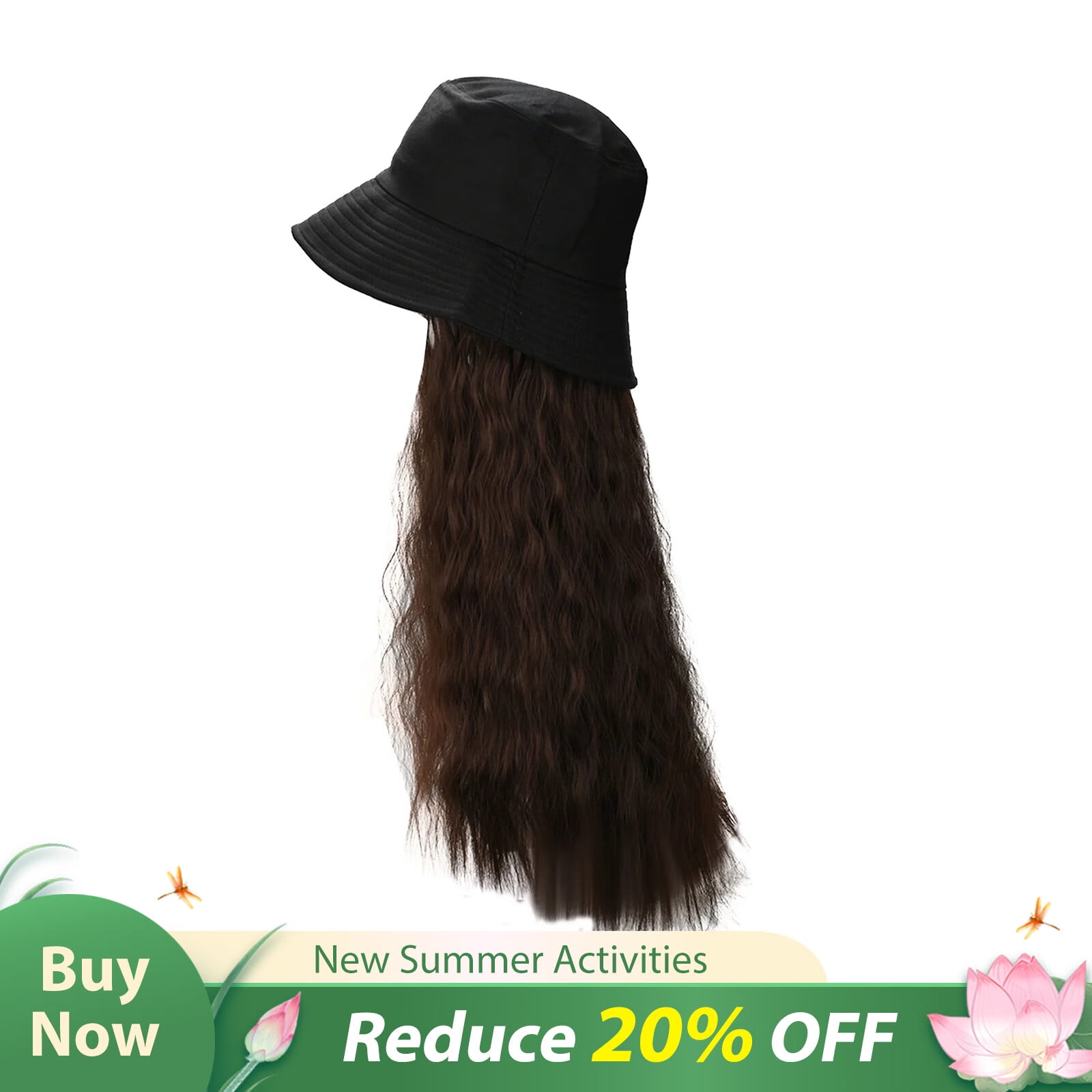 DOPI Fisherman Cap Hair Wave Curly Hairstyle Adjustable Wig Hat ...