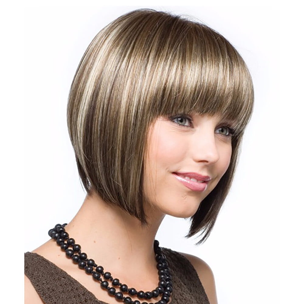 DOPI Full Synthetic Wig Natural Short Hair Fashion Gold Straight Party ...