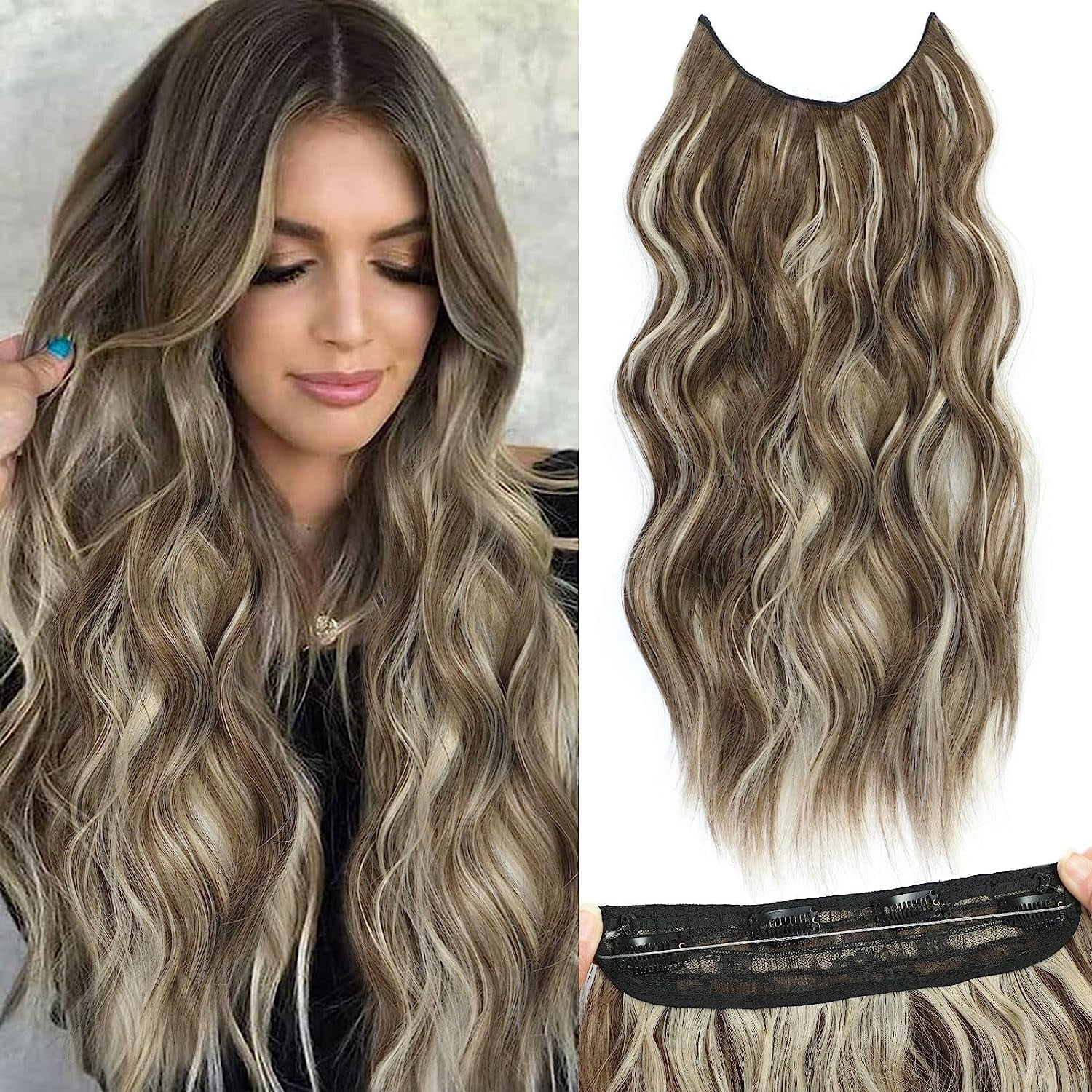 DOPI Hair Extensions 20 Inch Invisible Wire Medium Brown Hair ...
