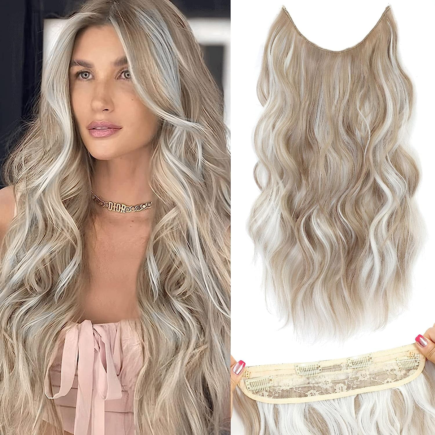 DOPI Hair Extensions 20 Inch Invisible Wire Medium Brown Hair ...