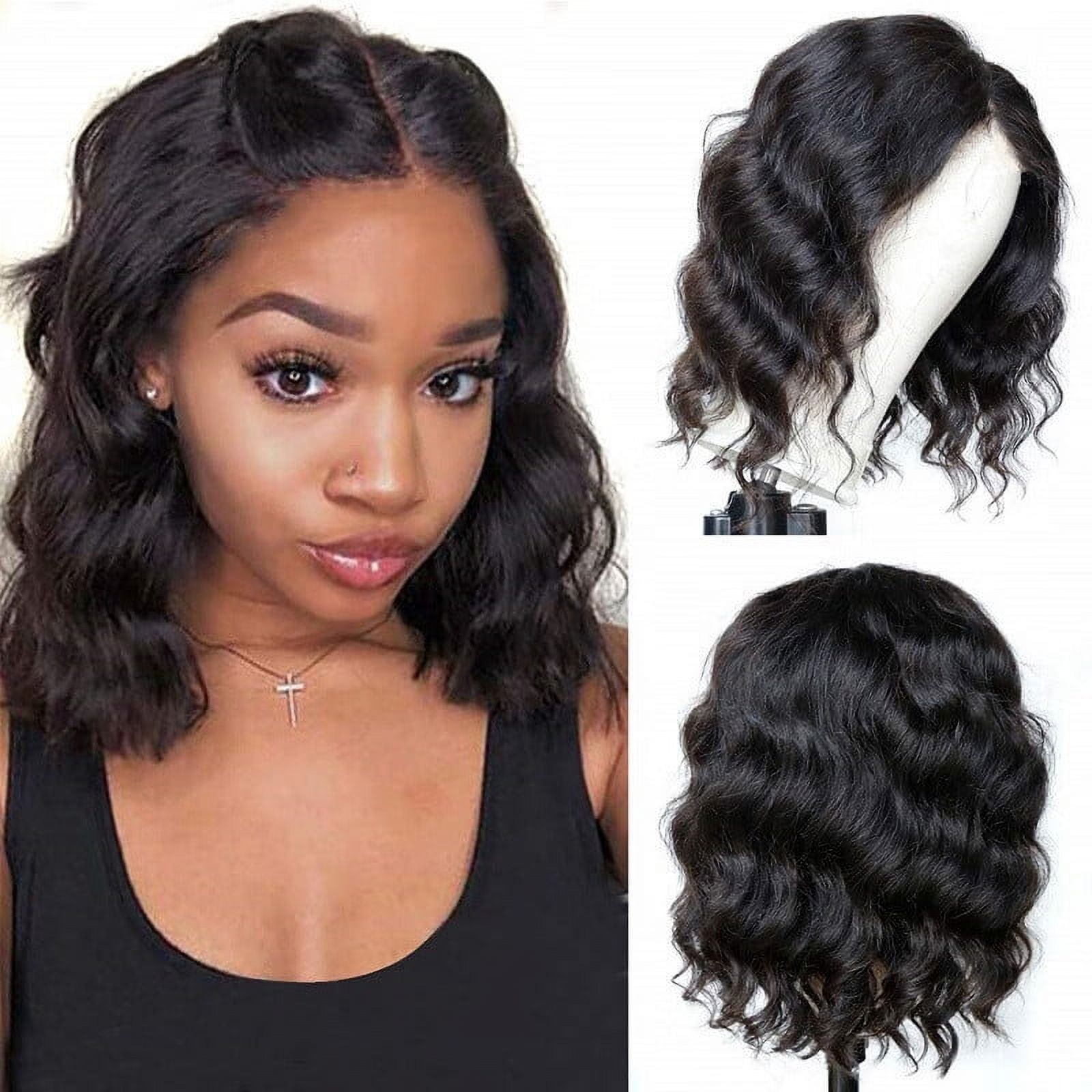 DOPI Natural Wave Lace Wigs Brazilian Human Hair Short Curly Wavy Lace ...