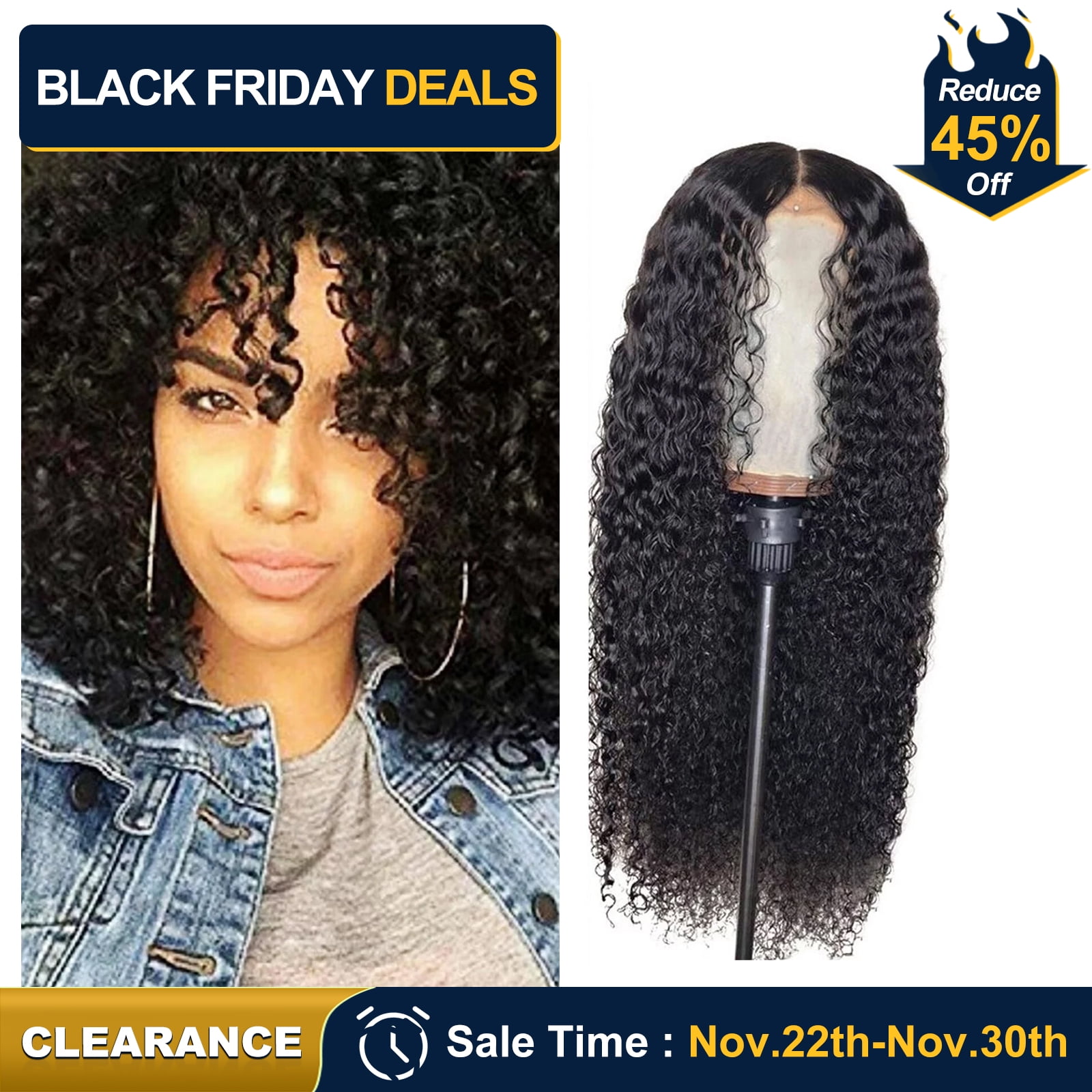 DOPI Peruvian Curly Human Hair Wig Glueless Lace Front Human Hair ...