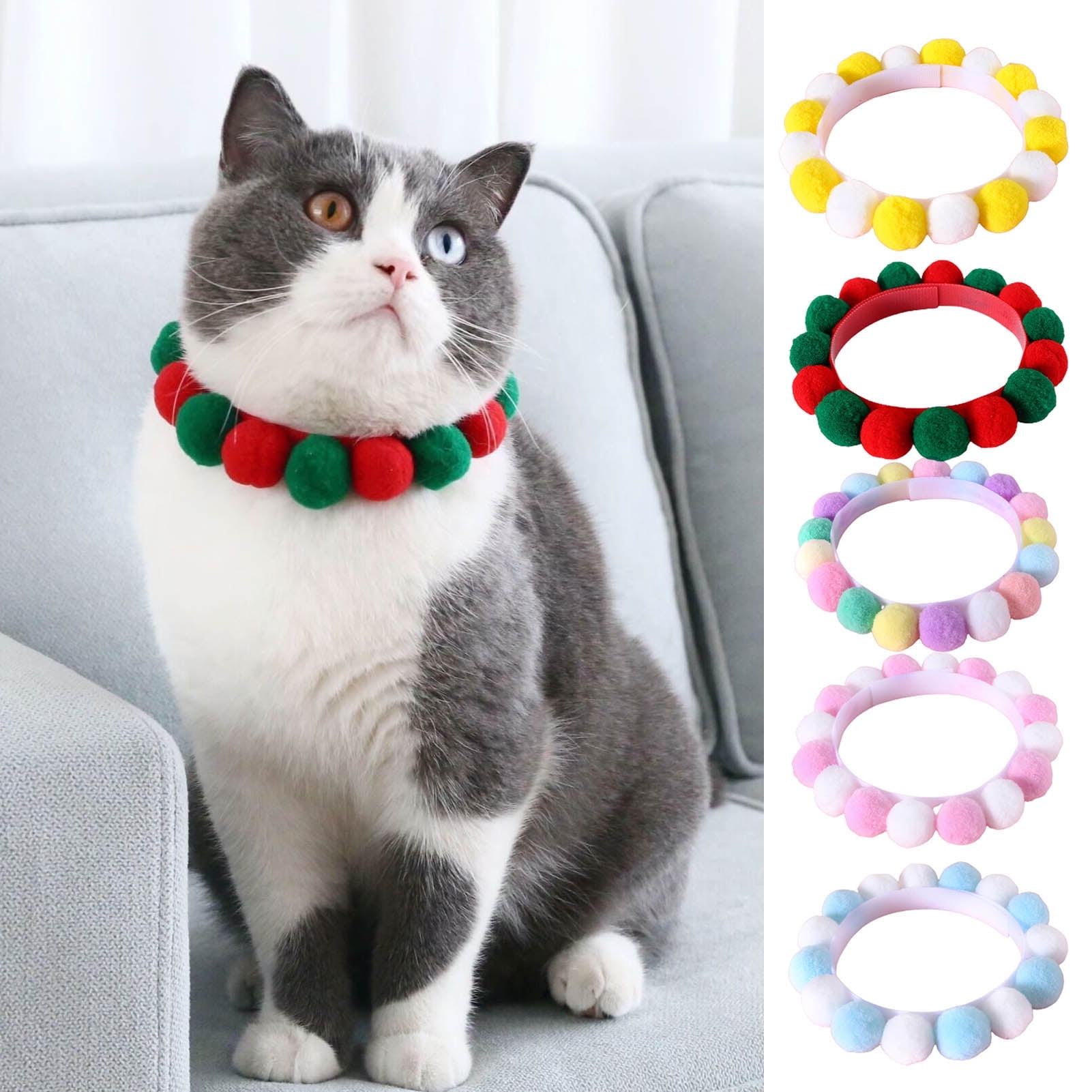 DOPI Pet Collar Plush Balls Decorative Fastener Tape Christmas Cats ...